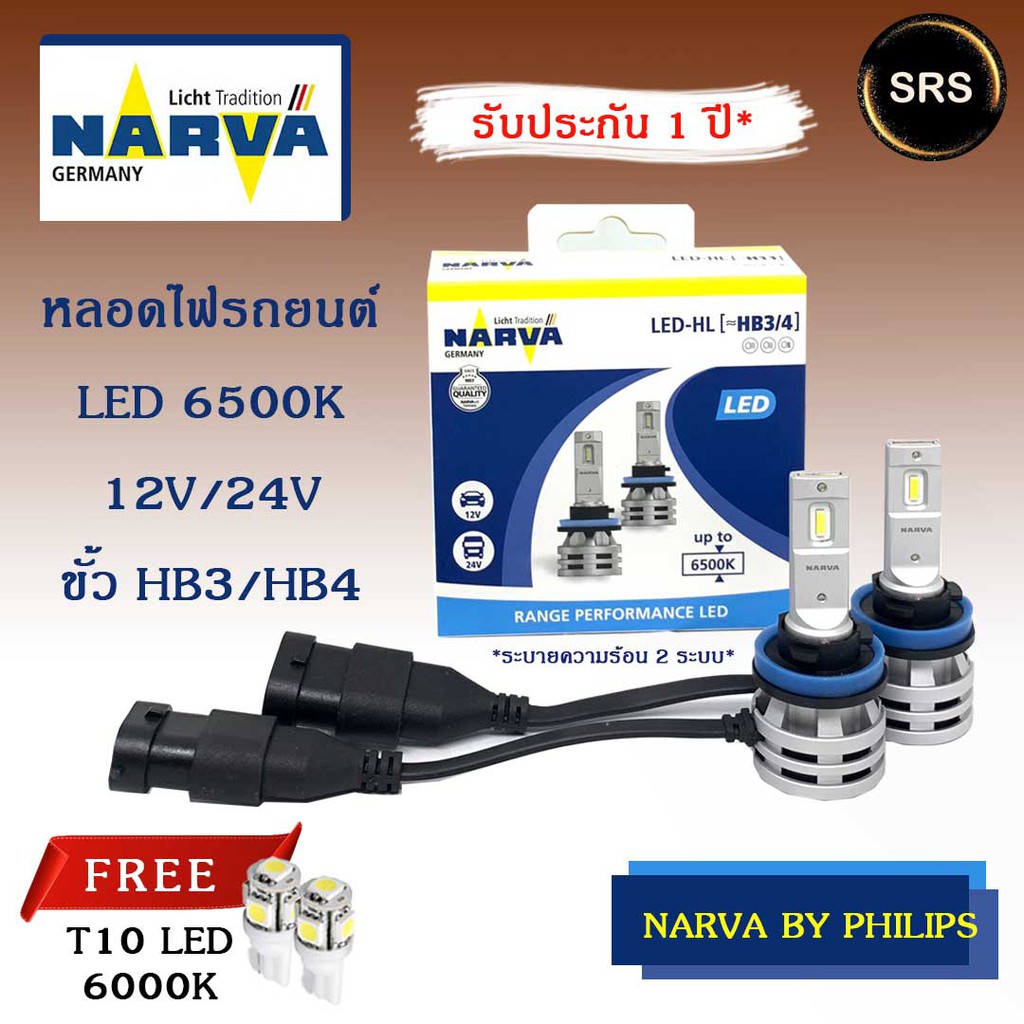 หลอดไฟหน้ารถยนต์ NARVA LED HB3\HB4 6500K (12V / 24V) แถม T10 led CTR ...