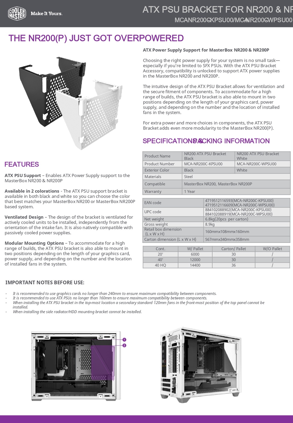 COOLER MASTER ATX PSU Bracket (NR200 และ NR200P) | Shopee Thailand