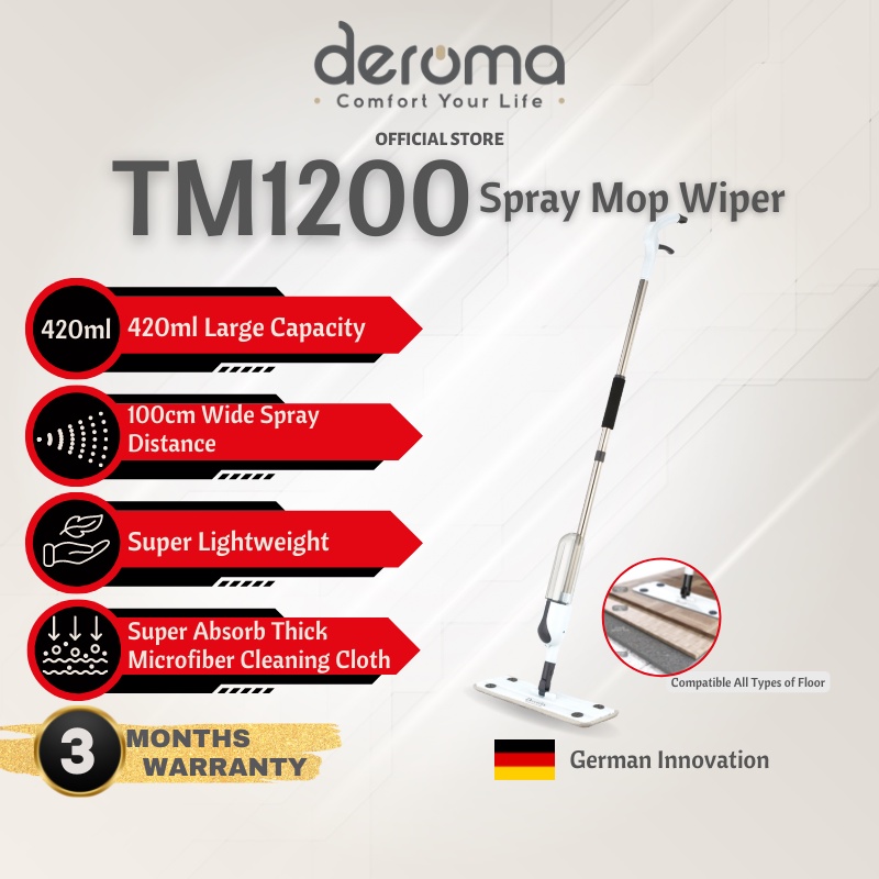 Deroma TM1200 ไม้ถูพื้นแบบสเปรย์ ไม้ถูพื้น แบบเปียก และแห้ง 3in1 สเปรย์ง่าย Lantai (ไม้ถูพื้น ...