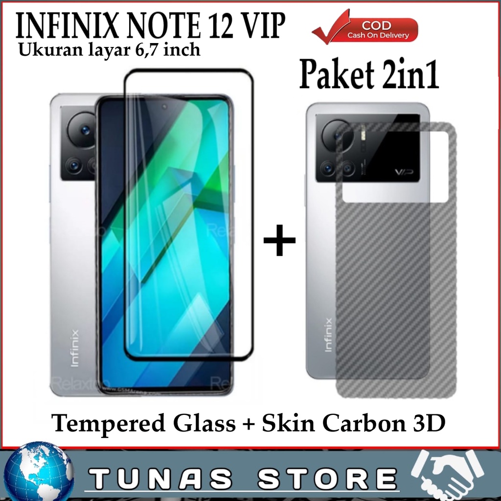 แพ็คเกจ 2 in 1 กระจกนิรภัย Hp Infinix Note 12 VIP Tg Anti-Scratch Full Cover Glass + 3D Carbon ...