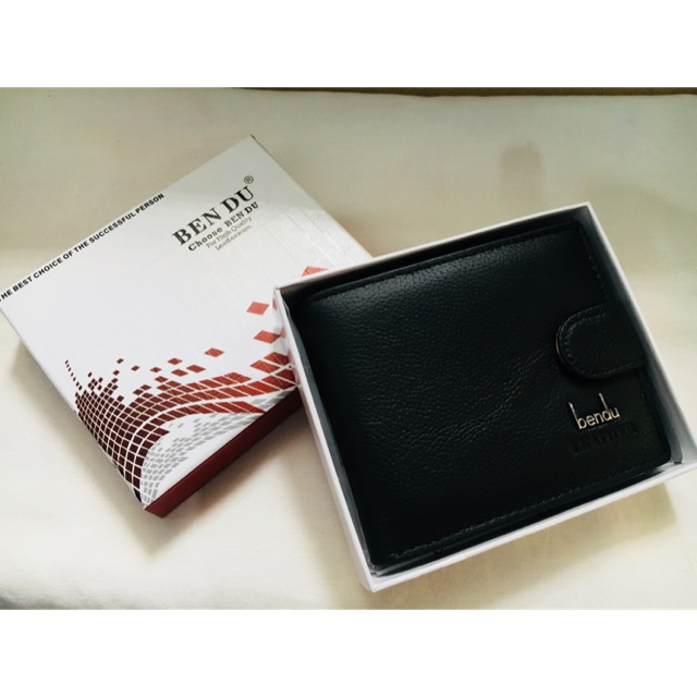 กระเป๋าสตางค์ ทรงสั้น กระเป๋า Ben Du Wallet หนังแท้ สีดำ | Shopee Thailand