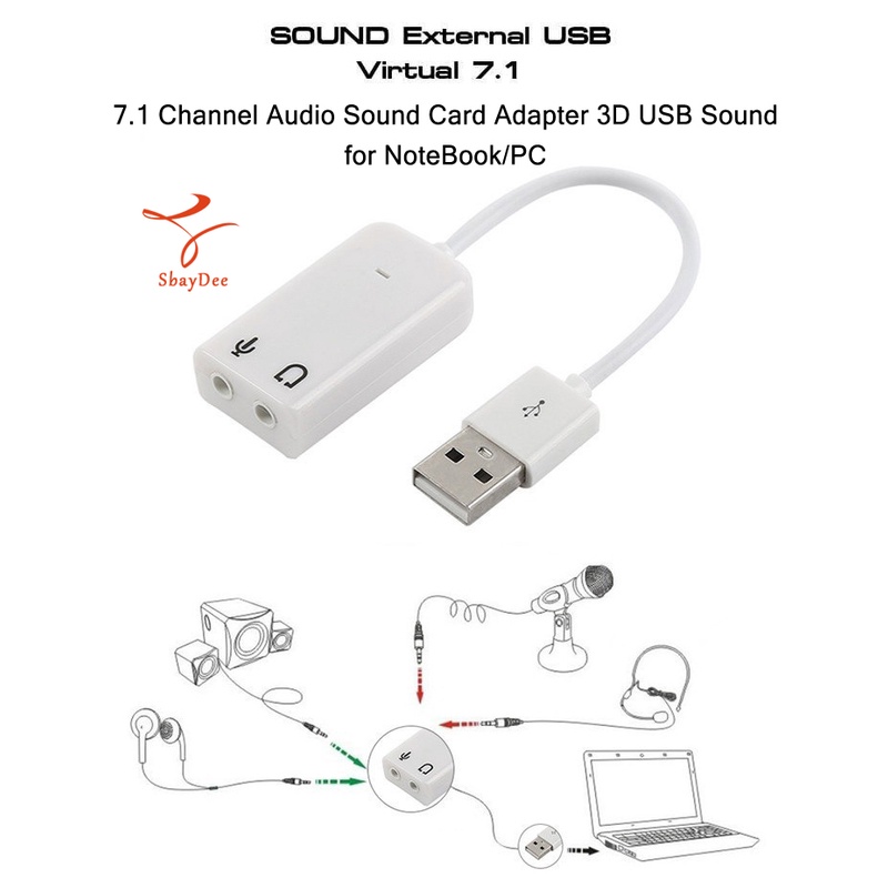 7.1 Channel Audio Sound Card Adapter 3D / USBการ์ดเสียงเสมือนจริง 7.1 ...