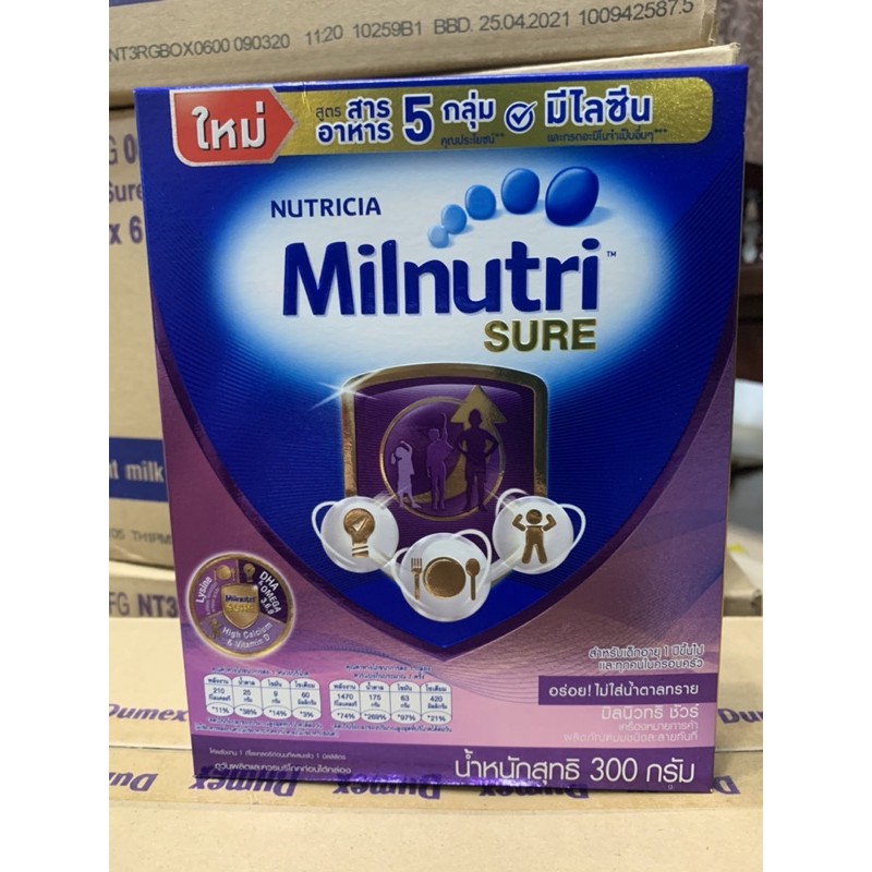 นมผง Milnutri Sure มิลนิวทริ ชัวร์ รสจืด 300 กรัม 12 กล่อง(1ลัง ...