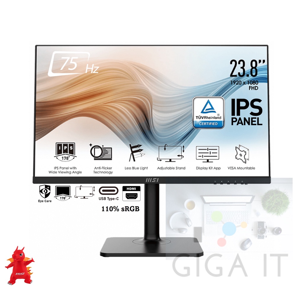 MSI Monitor รุ่น MD241P 23.8" (Full HD, IPS, Type-C, HDMI, SPK) 75Hz ...