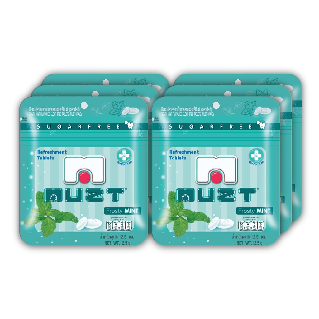 MUZT เม็ดอมปราศจากน้ำตาล รสฟรอสตี้มินต์ (ตรามัสท์) 6 ซอง ซองละ 12.5กรัม ...
