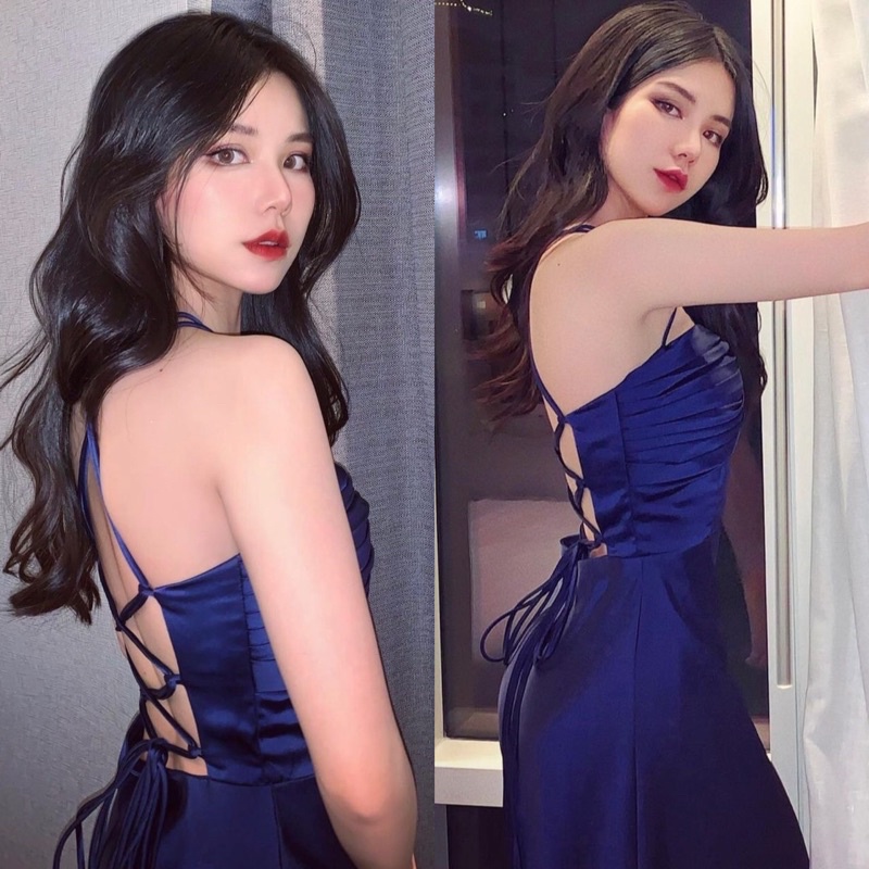 Lady_Sakura 508/DA.035#เดรสออกงานอัดจีบชวงอกมีฟองน้ำ#เดรสสายเดียวชิปข้างเว้าหลังช้ายชุดไม่ ...