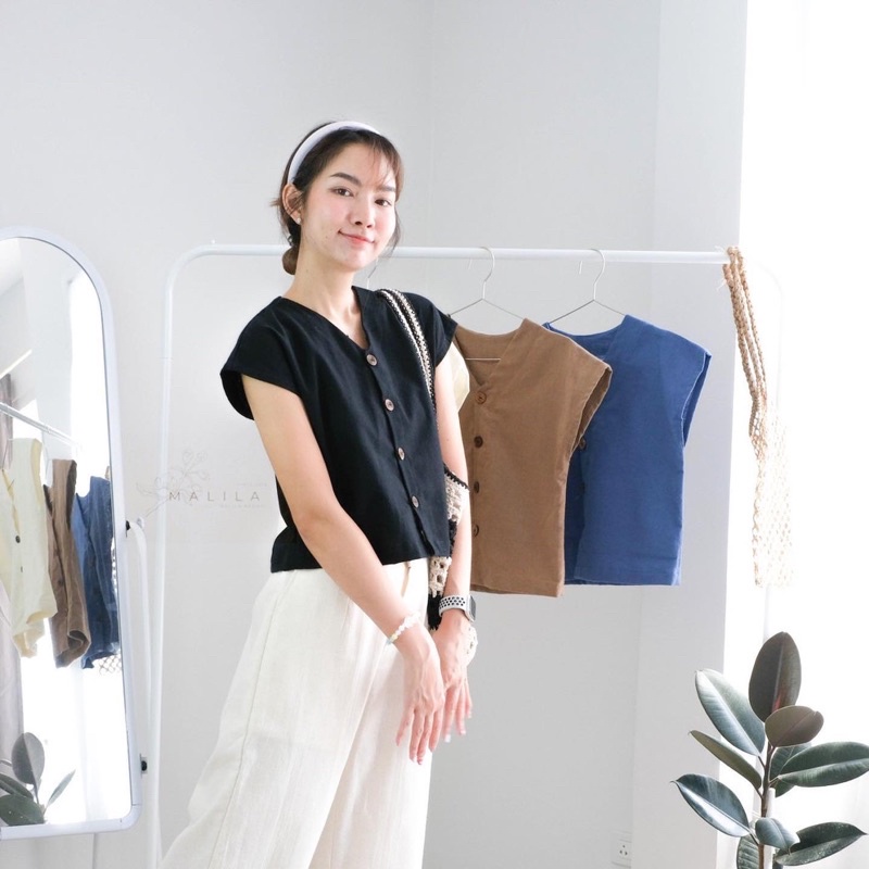 ใส่โค้ด THMSEP เสื้อผ้าฝ้ายคอวีแขนล้ำ ผ้าฝ้ายฟอกนุ่ม miko top | Shopee ...
