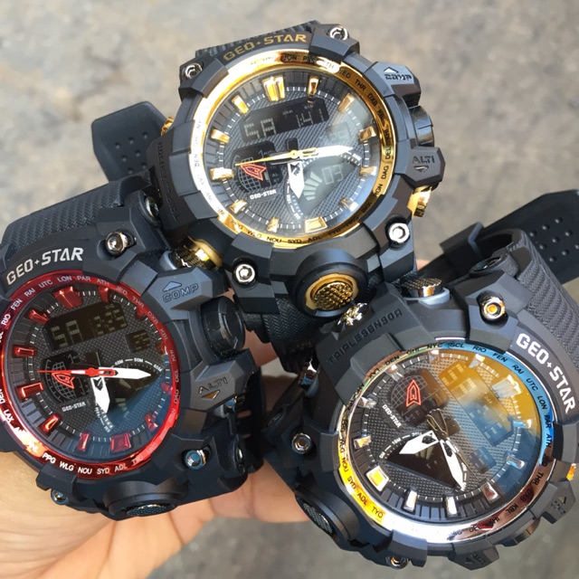 นาฬิกา GEO-STAR นาฬิกาสองระบบ เข็ม+ดิจิตอล จับเวลา ตั้งปลุก มีไฟ กันน้ำ ...