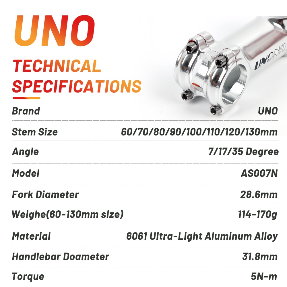 Uno Bike Stem 7/17/35 องศา Silver Mtb Stem สําหรับ 28.6 มม.ส้อมด้านหน้า ...