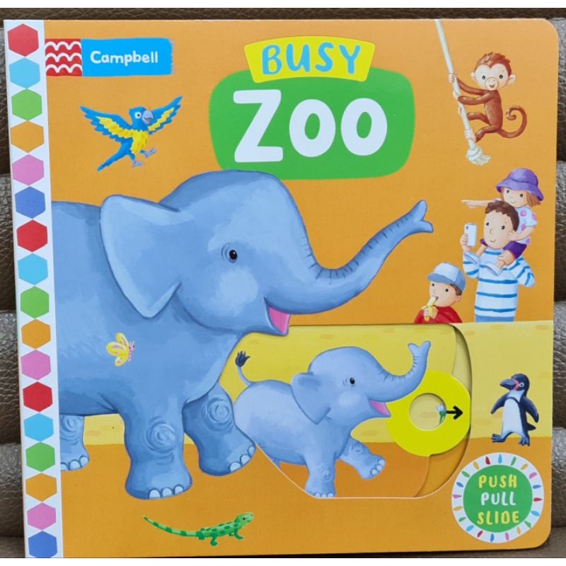 Busy Zoo (push pull slide board book) เหมาะสำหรับ 1+ กระดาษแข็งหนาทุก ...