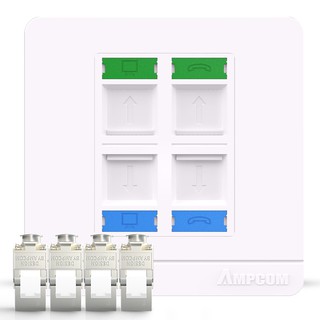 AMPCOM ชุดแผง, หน้าแผงผนังพร้อม CAT7 10Gbps STP Keystone Jack, โมดูลรัด ...