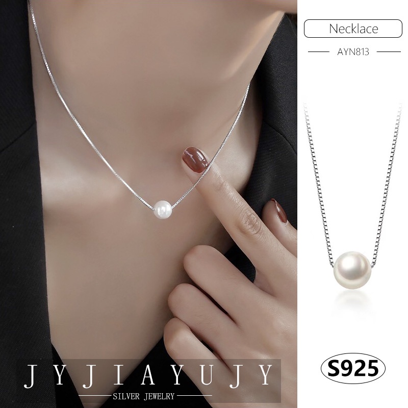 Jyjiayujy สร้อยคอเงินสเตอร์ลิง 100% ประดับไข่มุก S925 สีขาว 6 8 10 มม. สไตล์เกาหลี เครื่องประดับ ...