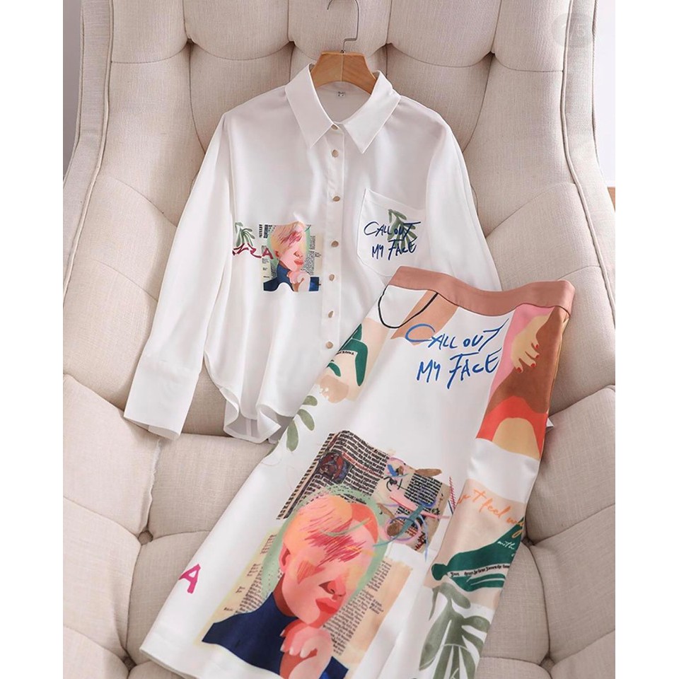 Jules24 - Miss Screen Shirt เสื้อเชิ้ตแขนยาวสกรีนลาย | Shopee Thailand