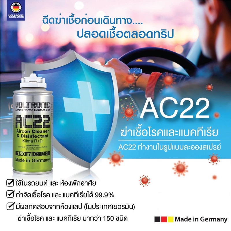 🔴Voltronic AC22 สเปรย์ฆ่าเชื้อโรคและแบคทีเรีย ใช้ในรถยนต์และห้องพักอาศัย ขนาด 150 ML | Shopee ...