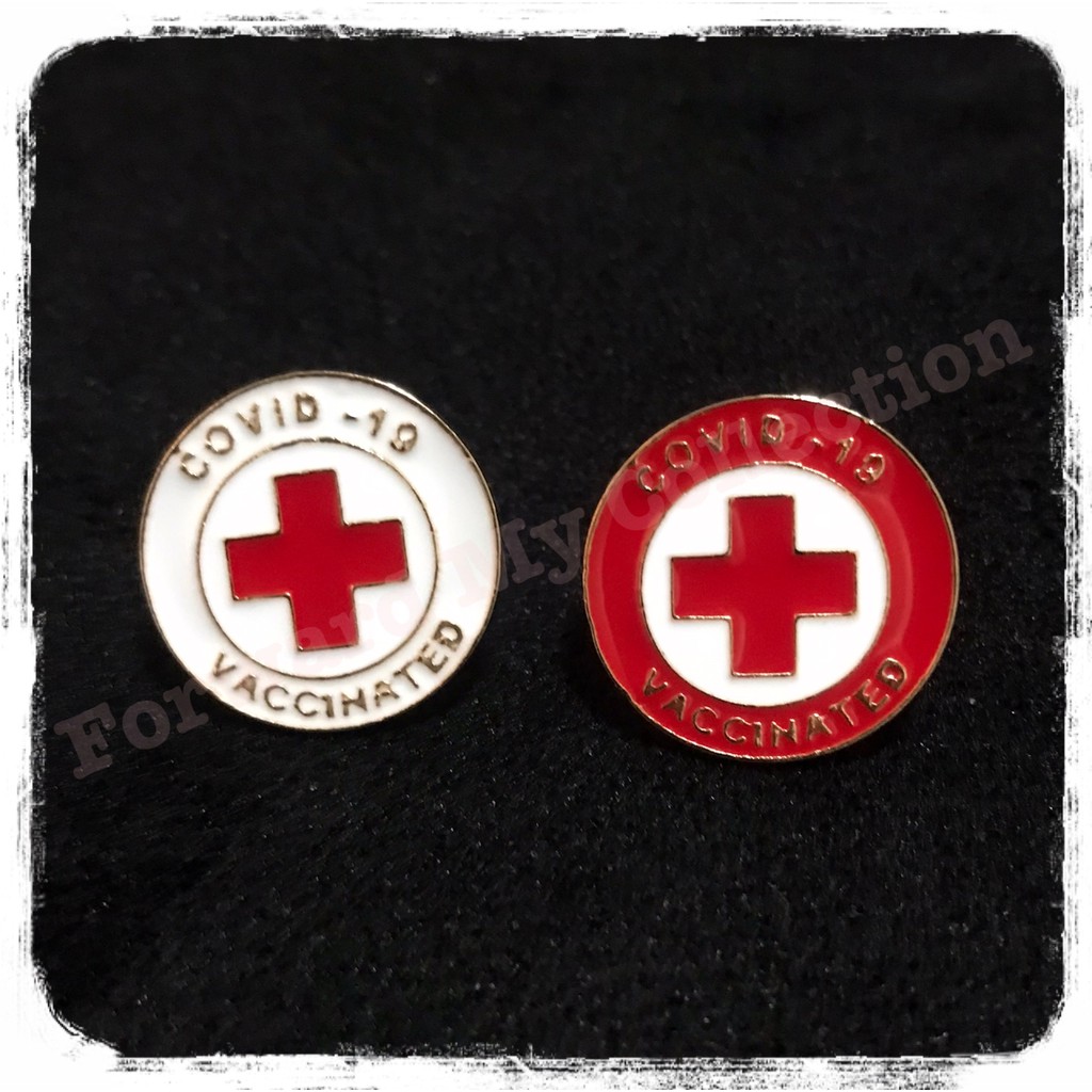 [พร้อมส่ง] เข็มกลัดรูปกากบาทฉีดวัคซีนแล้ว สีแดงและสีขาว, Red Cross Pin ...
