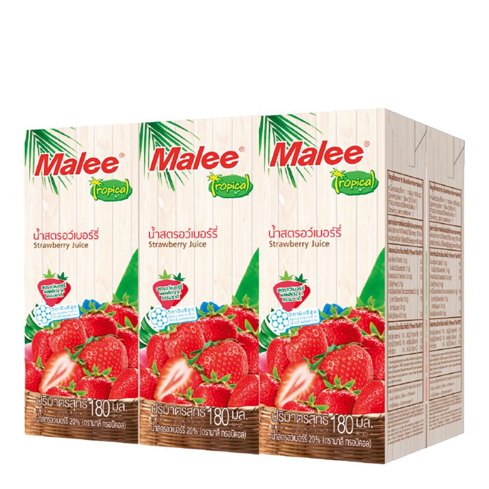 มาลี ทรอปิคอล น้ำสตรอว์เบอร์รี 20% 180 มล. (6 กล่อง) Malee Tropical ...