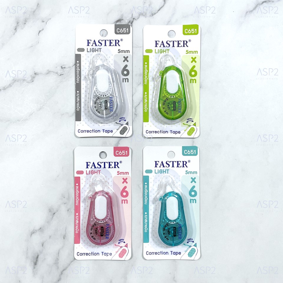 เทปลบคำผิด ฟาสเตอร์ Faster Correction Tape C651 ขนาด 5มม. x 6เมตร คละสี ...