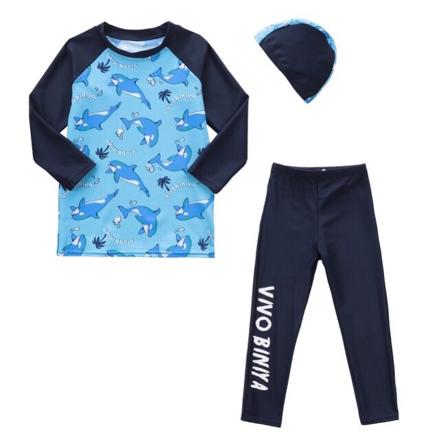 ชุดว่ายน้ำเด็กชายกันUV (VIVO-BINIYA) ลายโลมา | Shopee Thailand