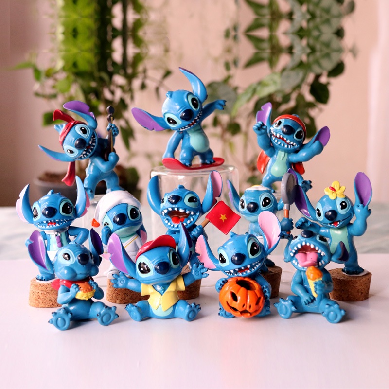 6 ชิ้น/เซ็ตอะนิเมะ Disney Stitch ตุ๊กตา PVC ไอศกรีมฟักทอง Lilo Stitch ...