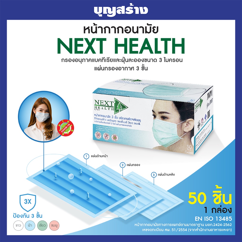 TLM Next Health Mask หน้ากากอนามัย 3 ชั้น เกรดการแพทย์ 4 สี แมสโรงงาน ...
