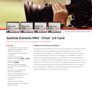 SANDISK EXTREME PRO CFAST CF Card 64GB Speed525MB/450MB/s (SDCFSP_064G ...
