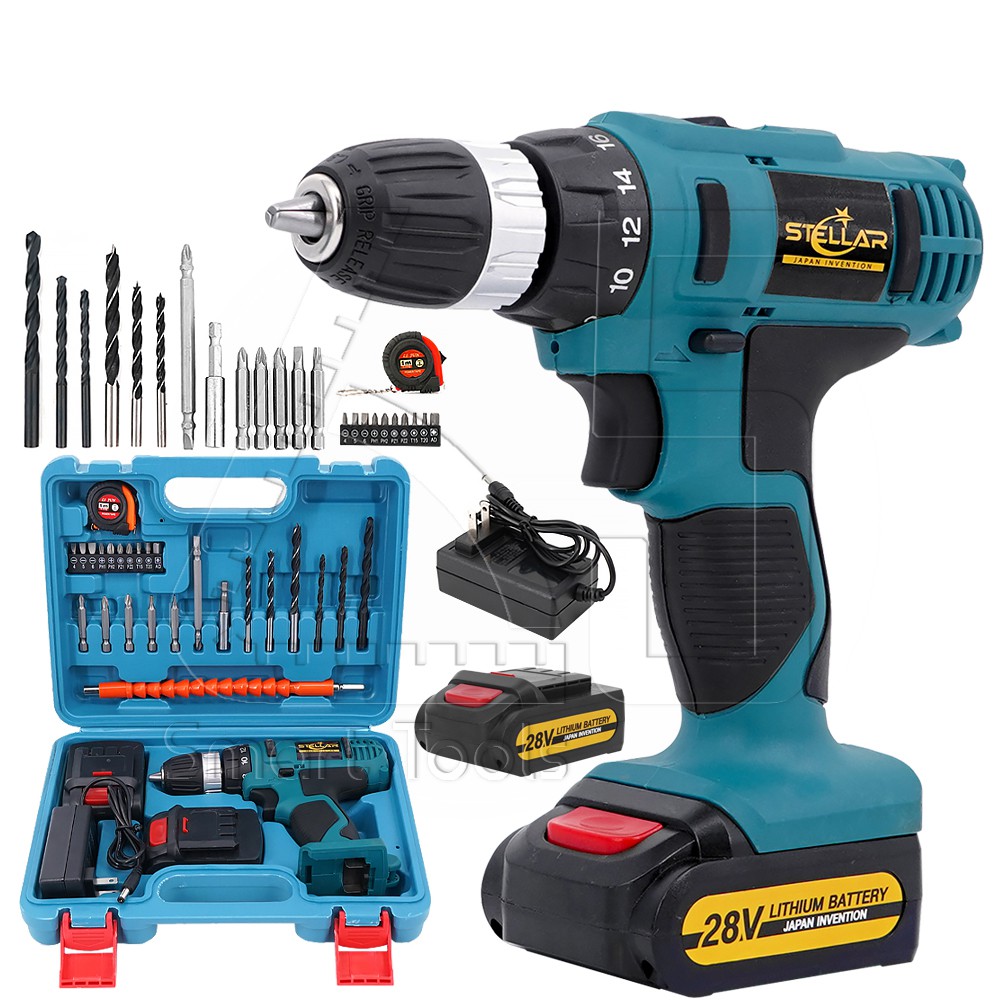Stellar สว่านไร้สาย 28V 2 ระบบ ปรับสปีดได้ พร้อม แบตเตอรี่ Lithium-ion 2 ก้อน แท่นชาร์จแบต ...