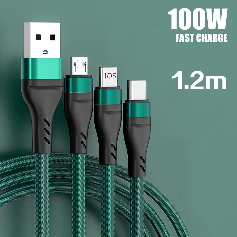 ReadyStock 100W Super Fast Charger Cable 6A 3 in 1 Charger Cable Micro ...
