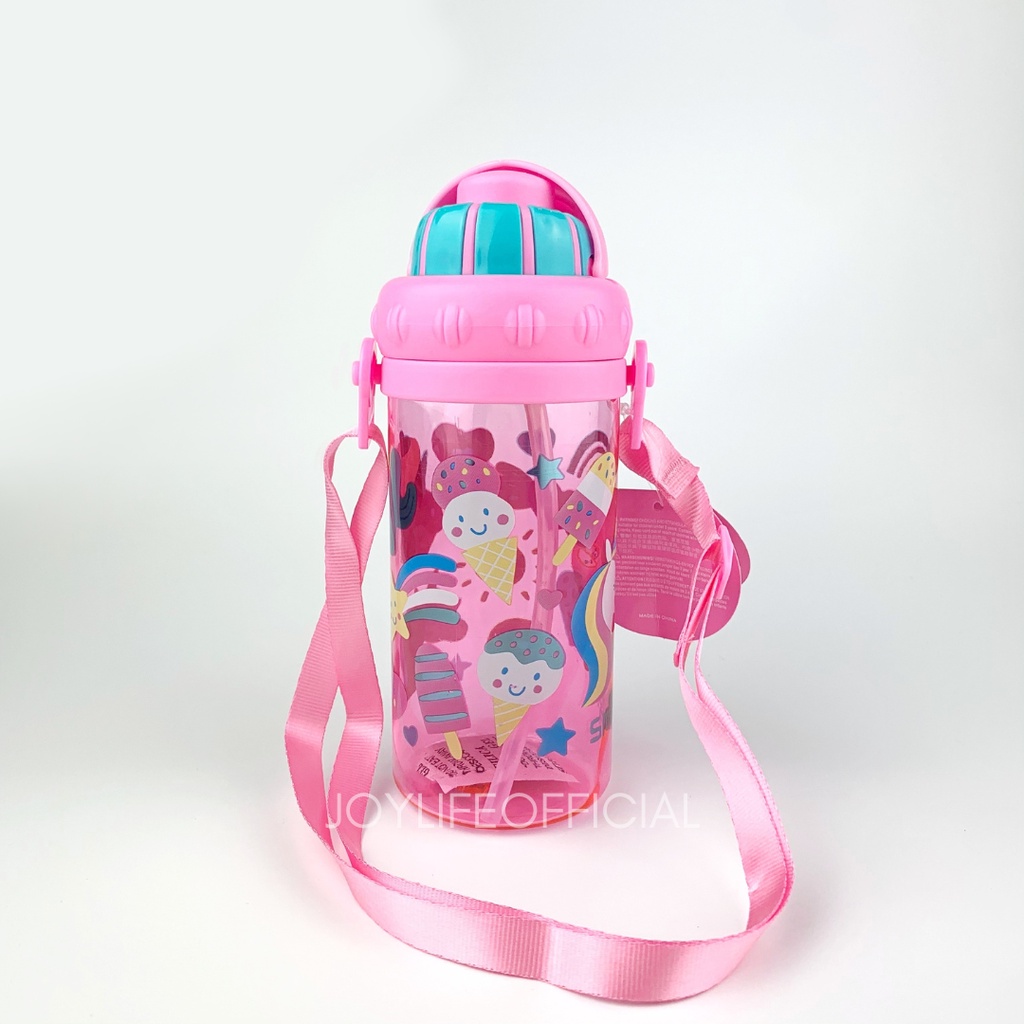 กระติกน้ำเด็กหลอดเด้ง 430ml. มีสายสะพาย ขวดน้ำลายการ์ตูน ไปโรงเรียน BPA Free Water Bottle ...