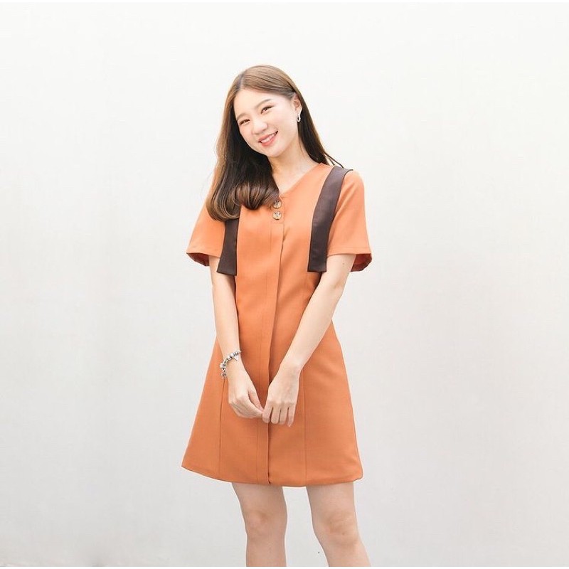 Two tone tap dress - Orange-Brown (Crayon brand) | Shopee Thailand
