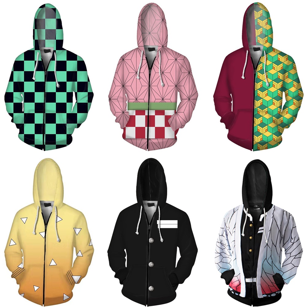 เสื้อแจ็กเก็ตกันหนาว มีฮู้ด พิมพ์ลาย Demon Slayer Zip Up 3 มิติ สําหรับ ...