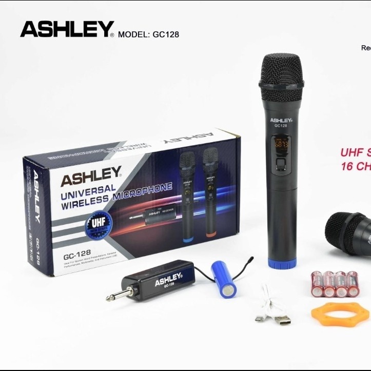 Ashley GC128 gc 128 ไมโครโฟนไร้สาย 2 ไมค์สามารถเปลี่ยนความถี่ได้ ...