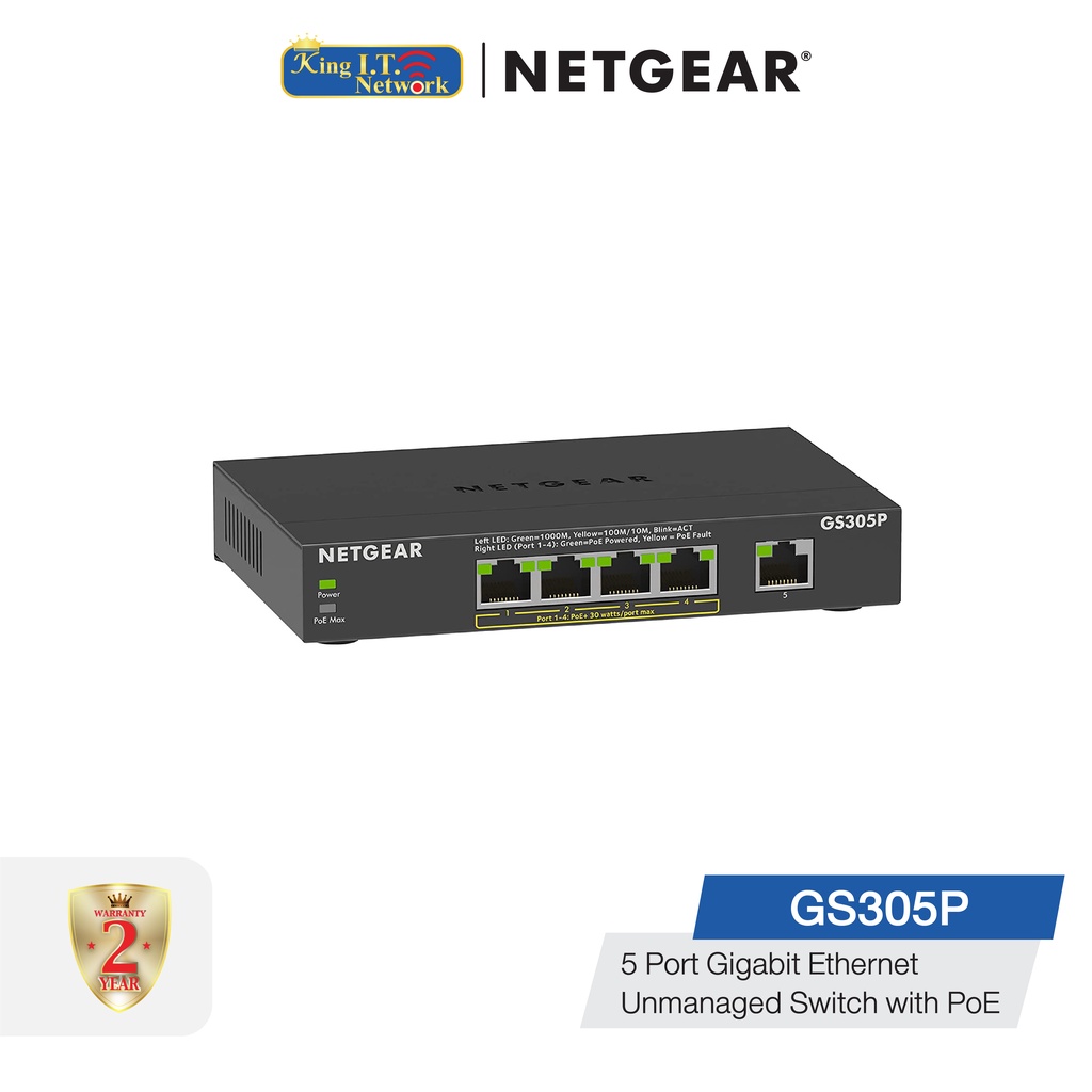NETGEAR (GS305P) 5-Port Gigabit with 4 POE Port Ethernet Switch ...