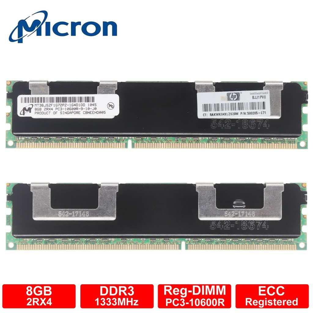 Micron 8GB 2RX4 PC3-10600R DDR3-1333M Hz 240Pin 1.5V ECC Registered ...