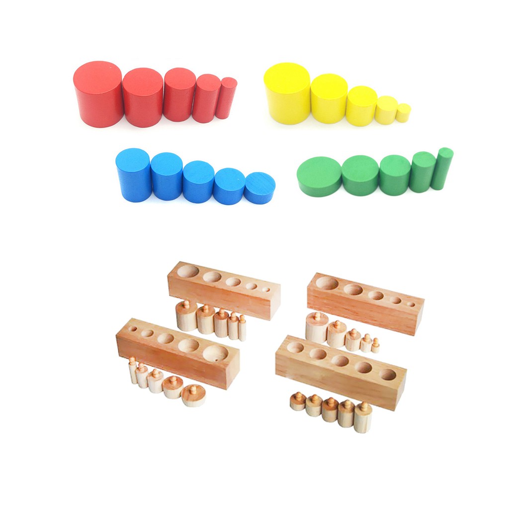 Montessori Sensorial Material Knobless Cylinder Set and Wooden Block ...