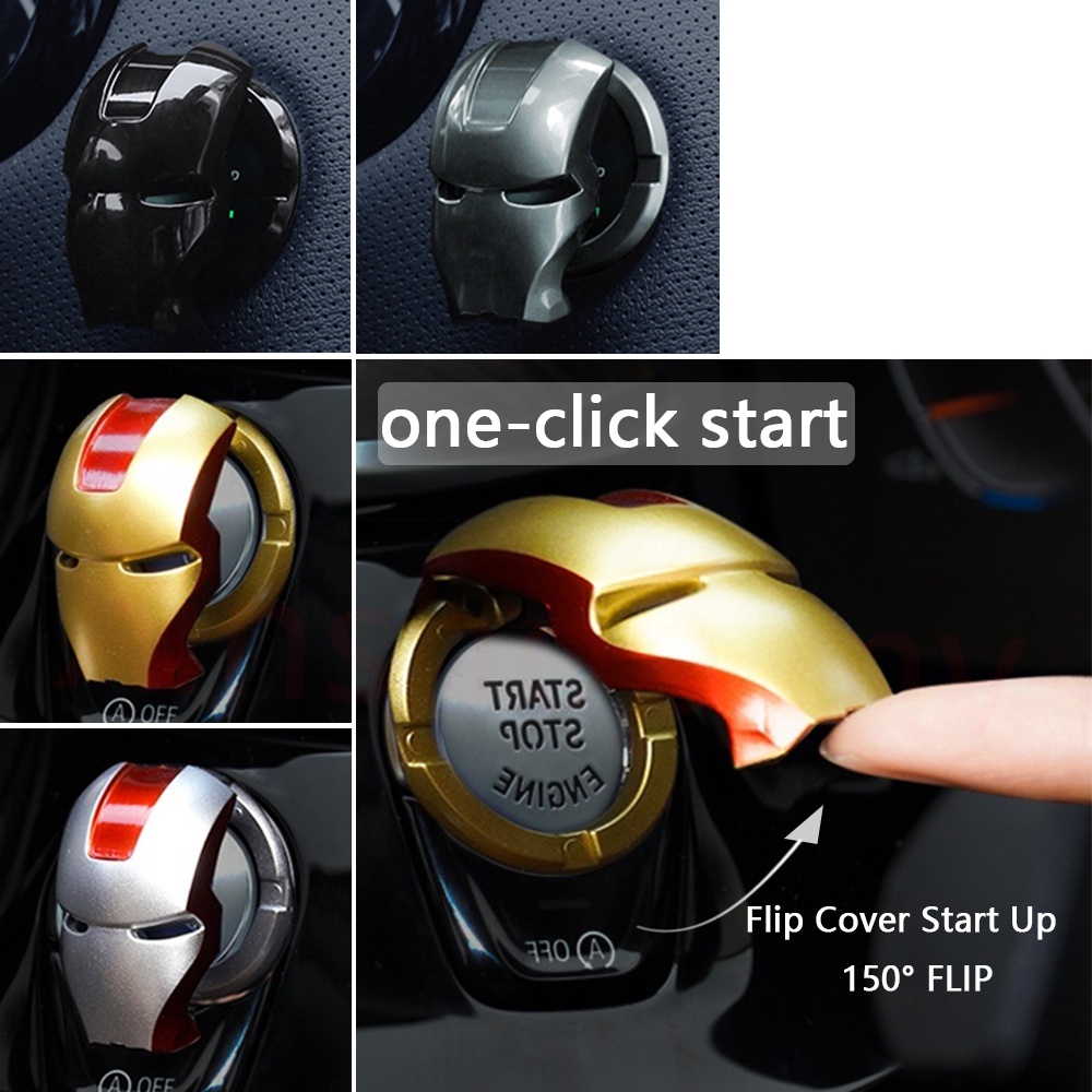 Iron Man Universal Car Power Button Cover Decor Sticker Car One-Click ...