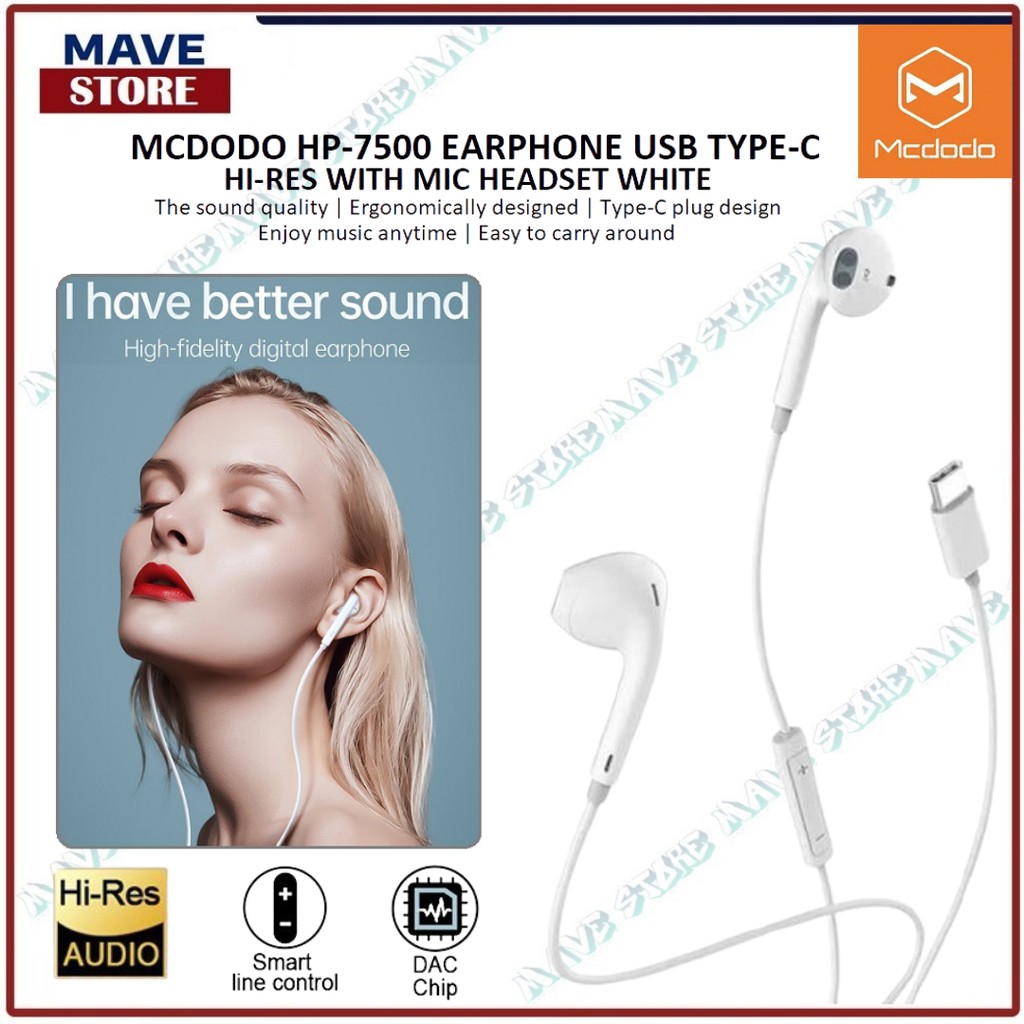 Mcdodo Hp-7500 หูฟังแฮนด์ฟรี Usb Type C Hi-res พร้อมไมค์ - 6 เดือน ...