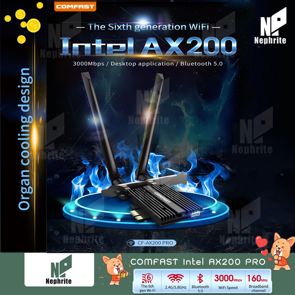 WiFi6 Intel AX200 Pro COMFAST PCIe Card พร้อมส่ง ในไทย 802.11 ax ...