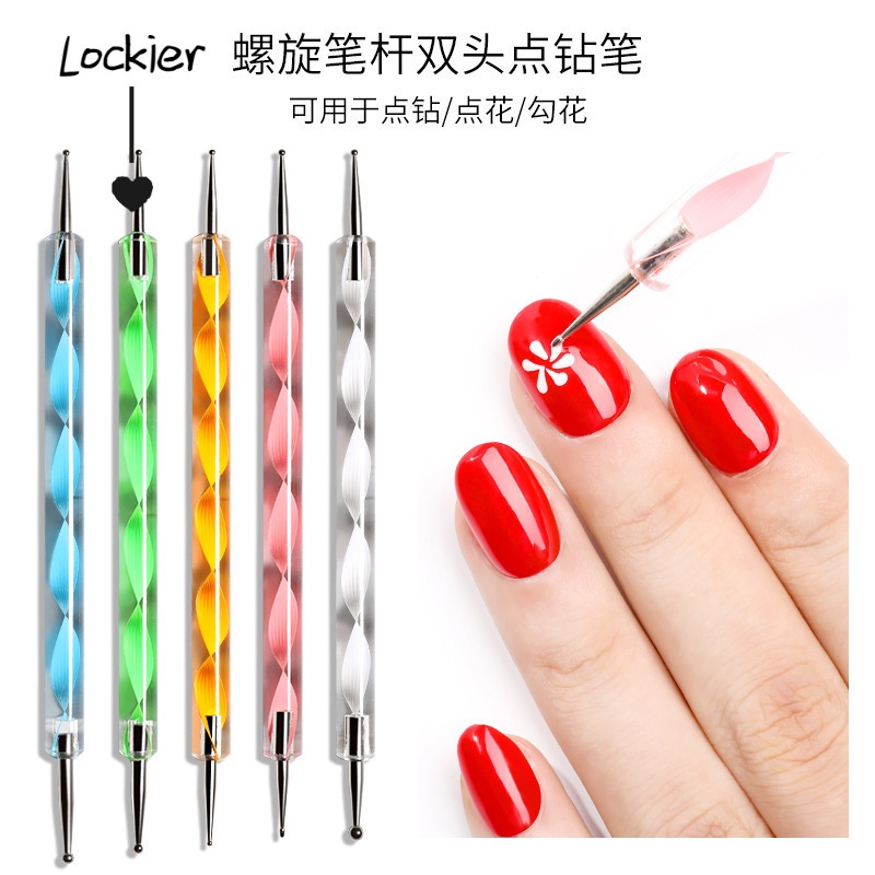 【Lockier】ปากกาสว่านเจาะเล็บ อะคริลิค ลายจุด ดอกไม้ จุด สองหัว สําหรับตก ...