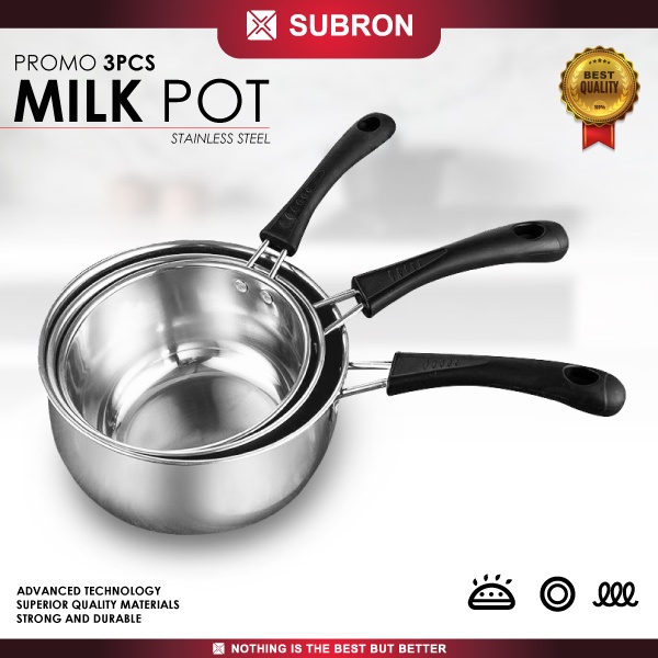 Subron หม้อนมชุด 3 in 1 หม้อนมสแตนเลส 14 ซม. 16 ซม. 18 ซม. หม้อมัลติฟั ...