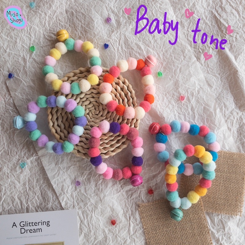 🧸พร้อมส่งปลอกคอปอมปอม baby tone 🍡 สำหรับสุนัข แมว และสัตว์เลี้ยง ...