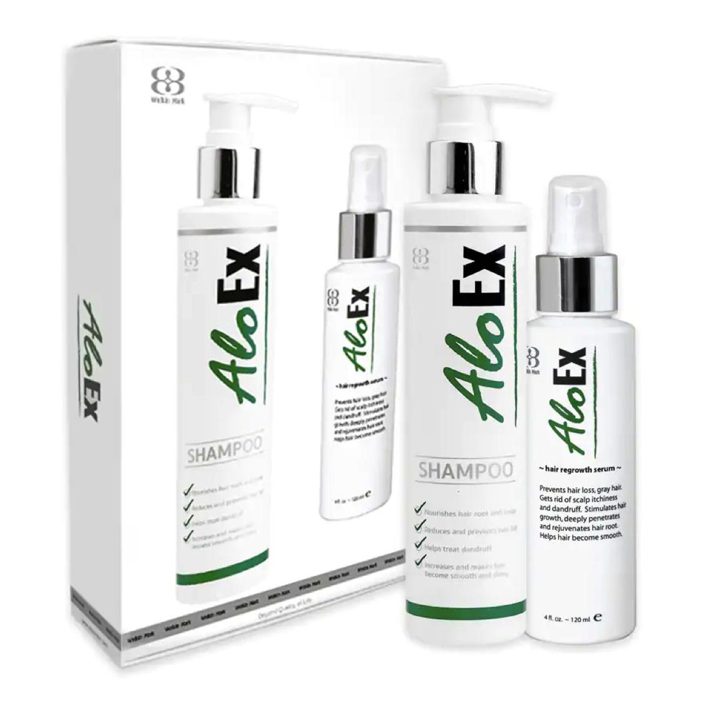 AloEx Set Hair Regrowth (Shamp200ml.+Serum120ml.) อโลเอ็กซ์ แชมพู เซรั่มบำรุงรากผม สูตรออร์แกนิก ...