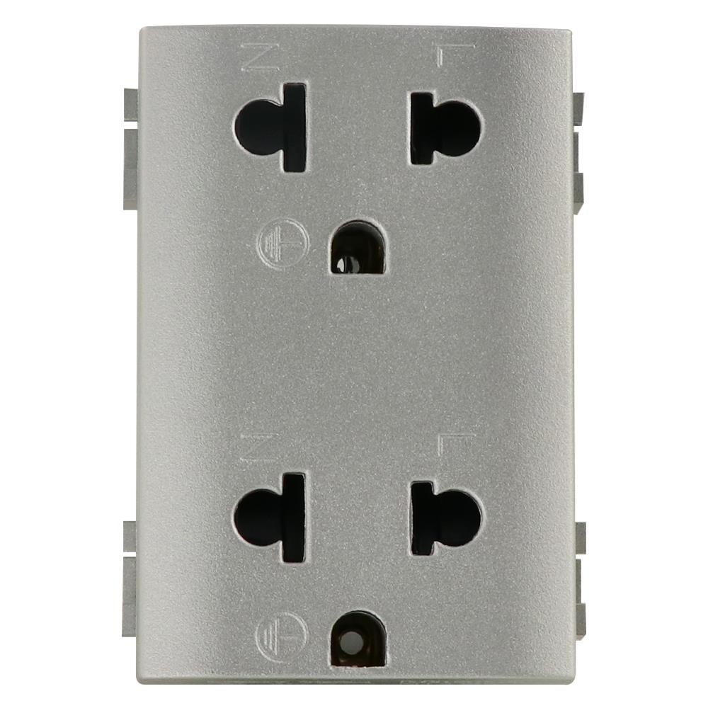เต้ารับคู่ 3 ขา B-TICINO NT4185 LIGHT TECH สีเงิน DOUBLE SOCKETS B ...