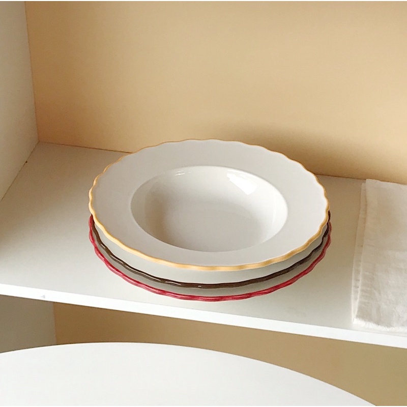 จานเซรามิคก้นลึก ขอบหยัก สไตล์เกาหลี ทานสปาเกตตี้ jagged edge plate ...