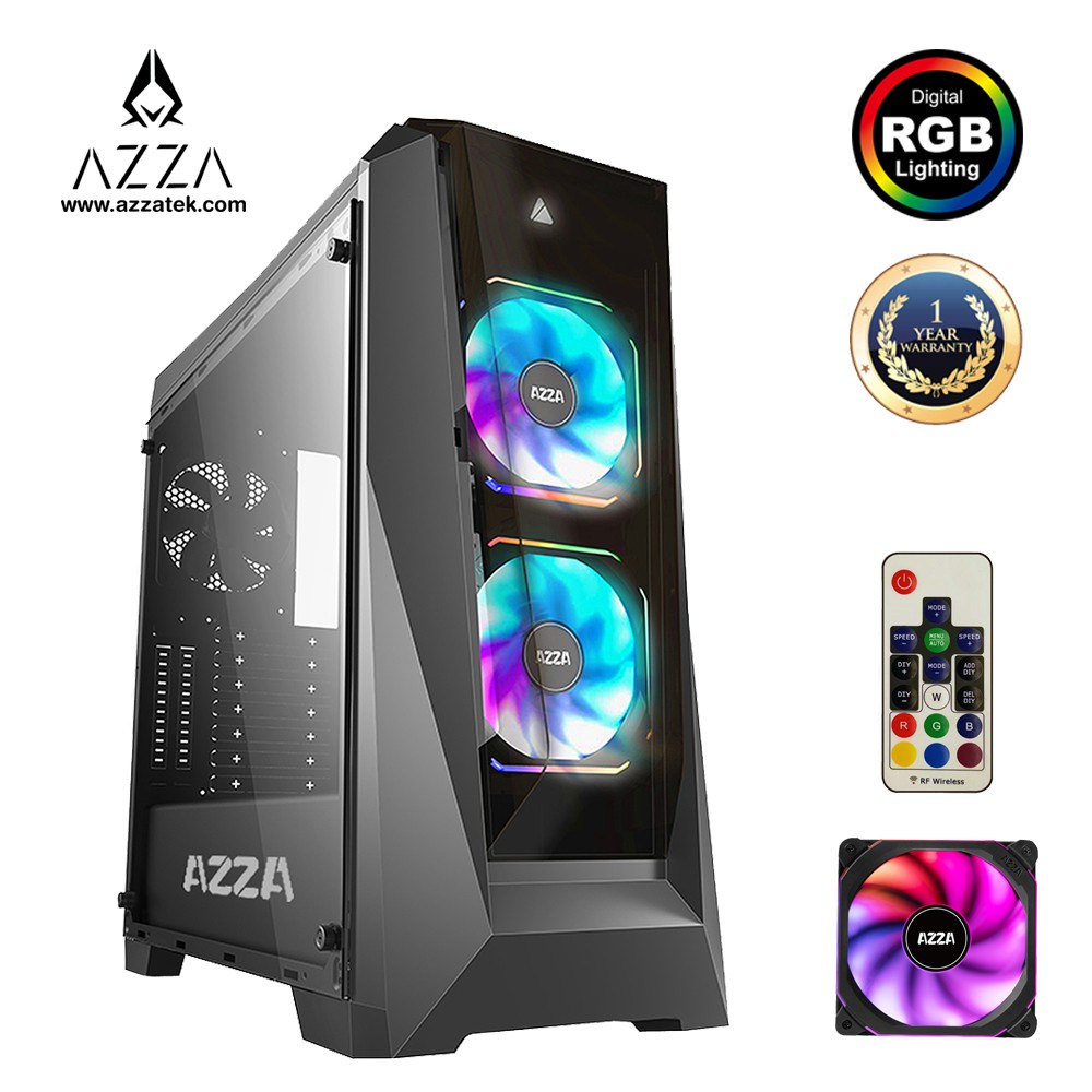 AZZA Case Chroma 410B - Black Mid Tower Tempered Glass RGB Gaming ...