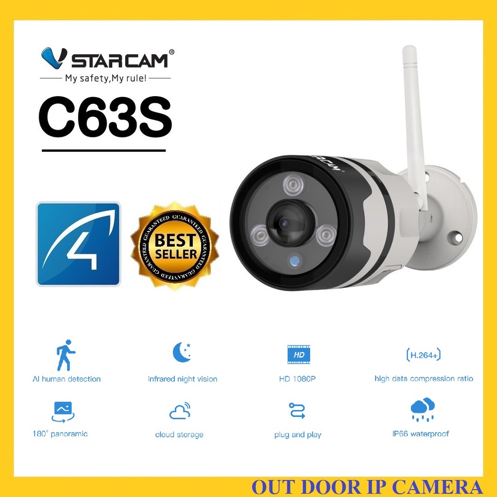 VSTARCAM C63S SUPER HD 1296P 3.0MegaPixel WiFi Camera กล้องวงจรปิดไร้สาย เลนส์กว้าง กันน้ำ ...