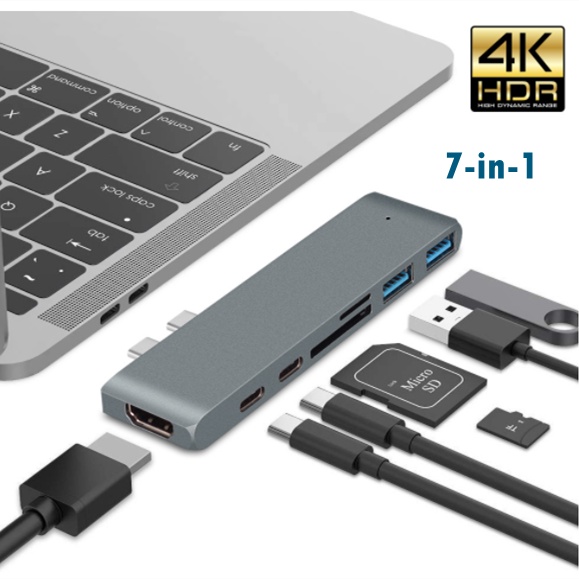 อะแดปเตอร์ฮับ USB Type C 7 in 1 สําหรับ MacBook Pro พร้อมการ์ดรีดเดอร์ ...