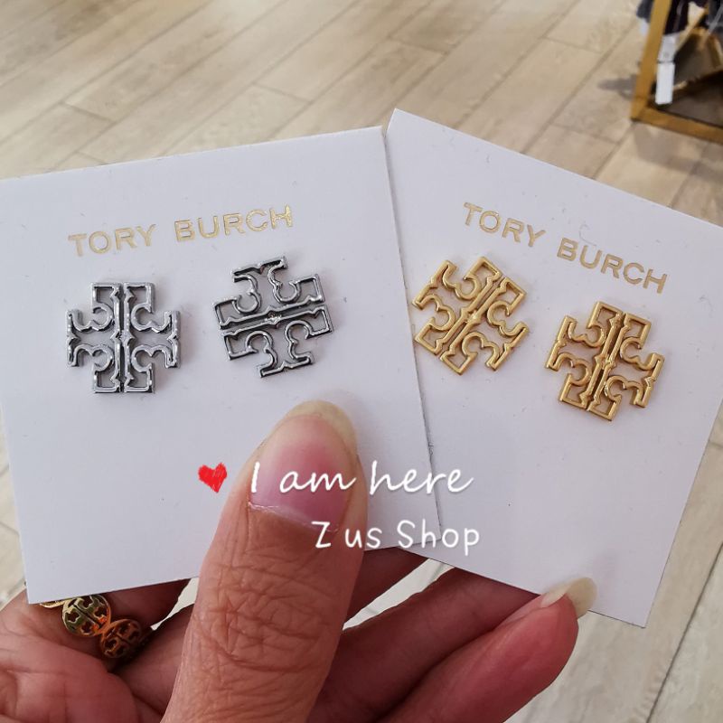 พร้อมส่ง Tory Burch Britten Logo Stud earrings gold/silver/rose gold ...