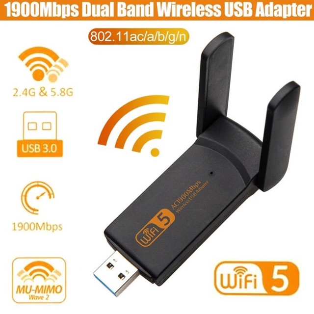 1900Mbps USB Wifi อะแดปเตอร์ 2.4Ghz + 5.8Ghz Dual Band Wi-Fi USB Dongle AC การ์ดเครือข่าย USB 3. ...