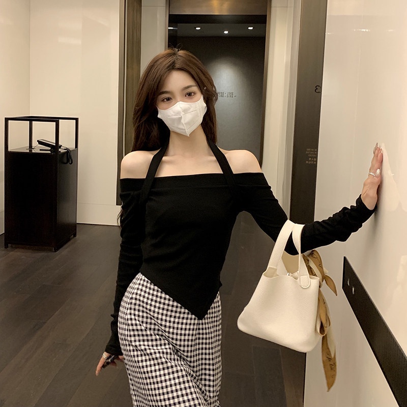 【WANG JIAO ZHAN】 เสื้อยืดคอกลมแขนยาวไหล่เดียว【6869】 | Shopee Thailand