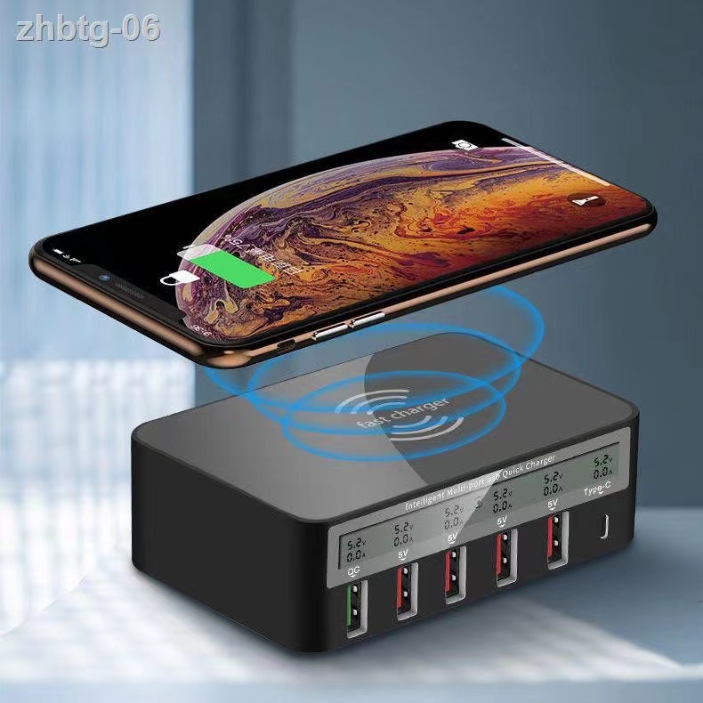 50W Quick Charge 3.0 TYPE-C＋5Port ＋Wireless chargingจอแสดงผลLed Fast ...